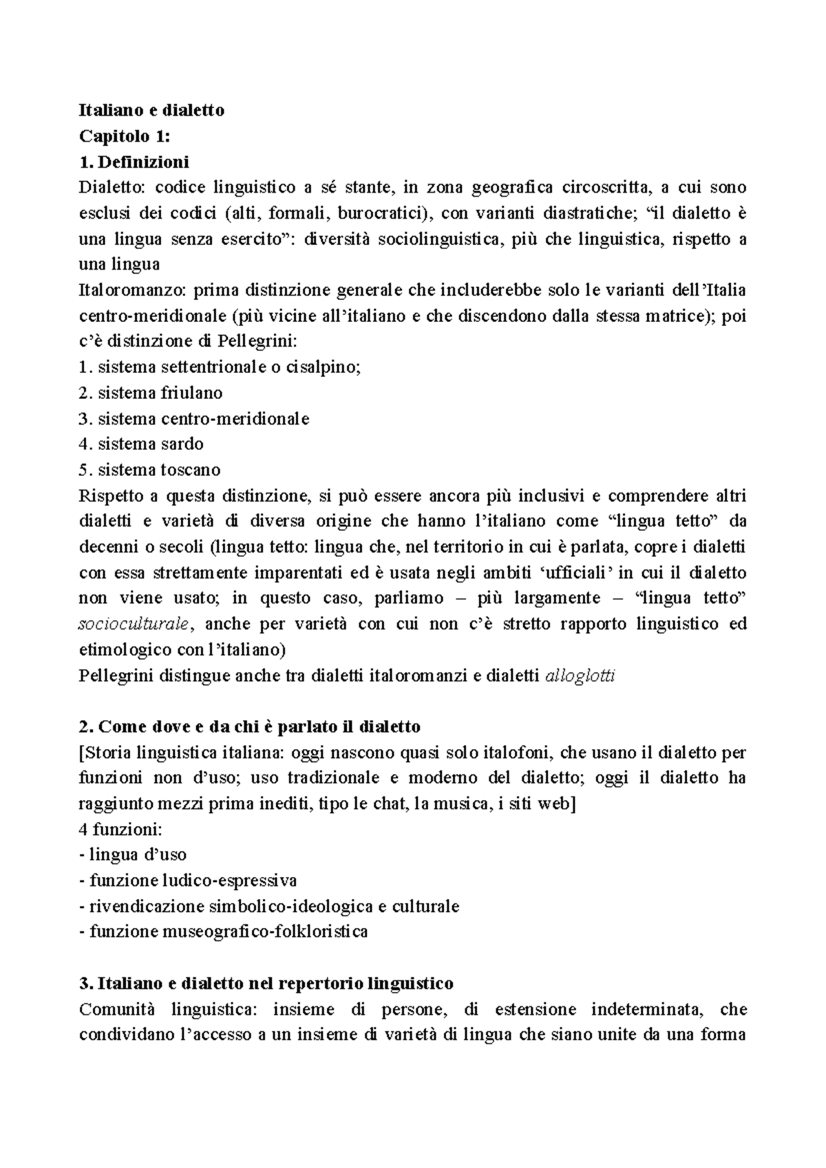 Riassunto Italiano e Dialetto - Italiano e dialetto Capitolo 1 ...