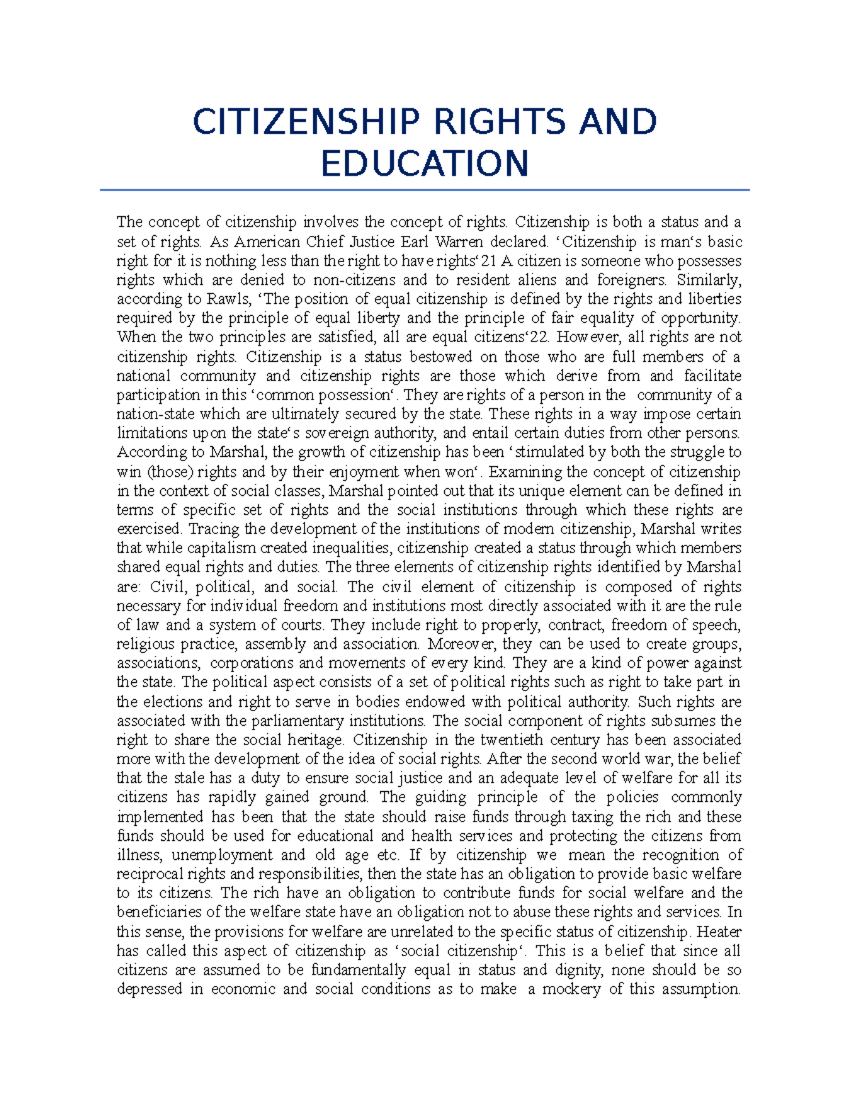 Citizenship Rights AND Education - CITIZENSHIP RIGHTS AND EDUCATION The ...