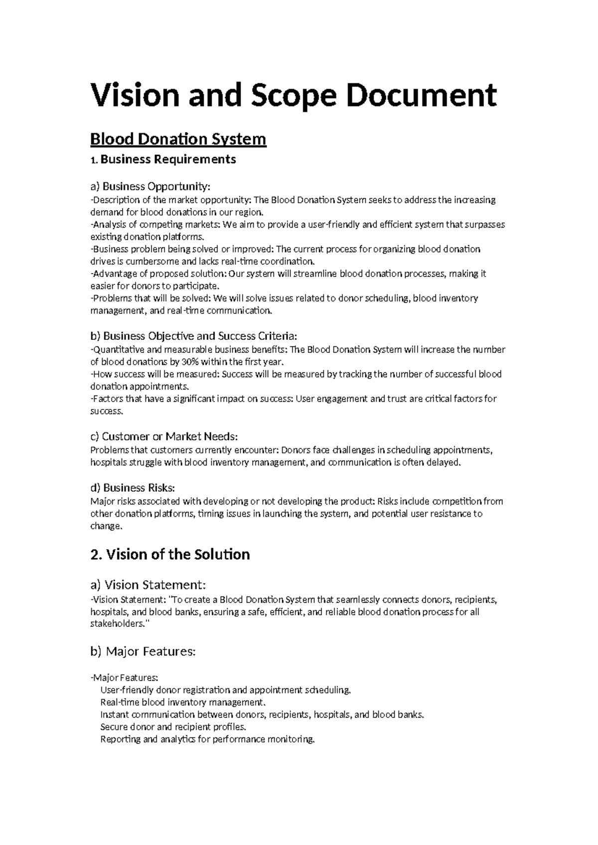 Phase 1 - Vision and Scope Document Blood Donation System 1. Business ...