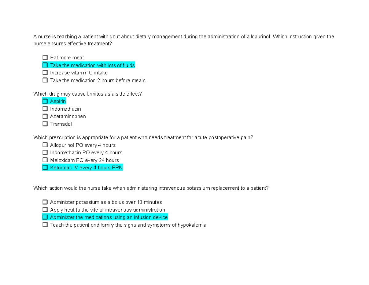 Exams 2 - Questions - A nurse is teaching a patient with gout about ...