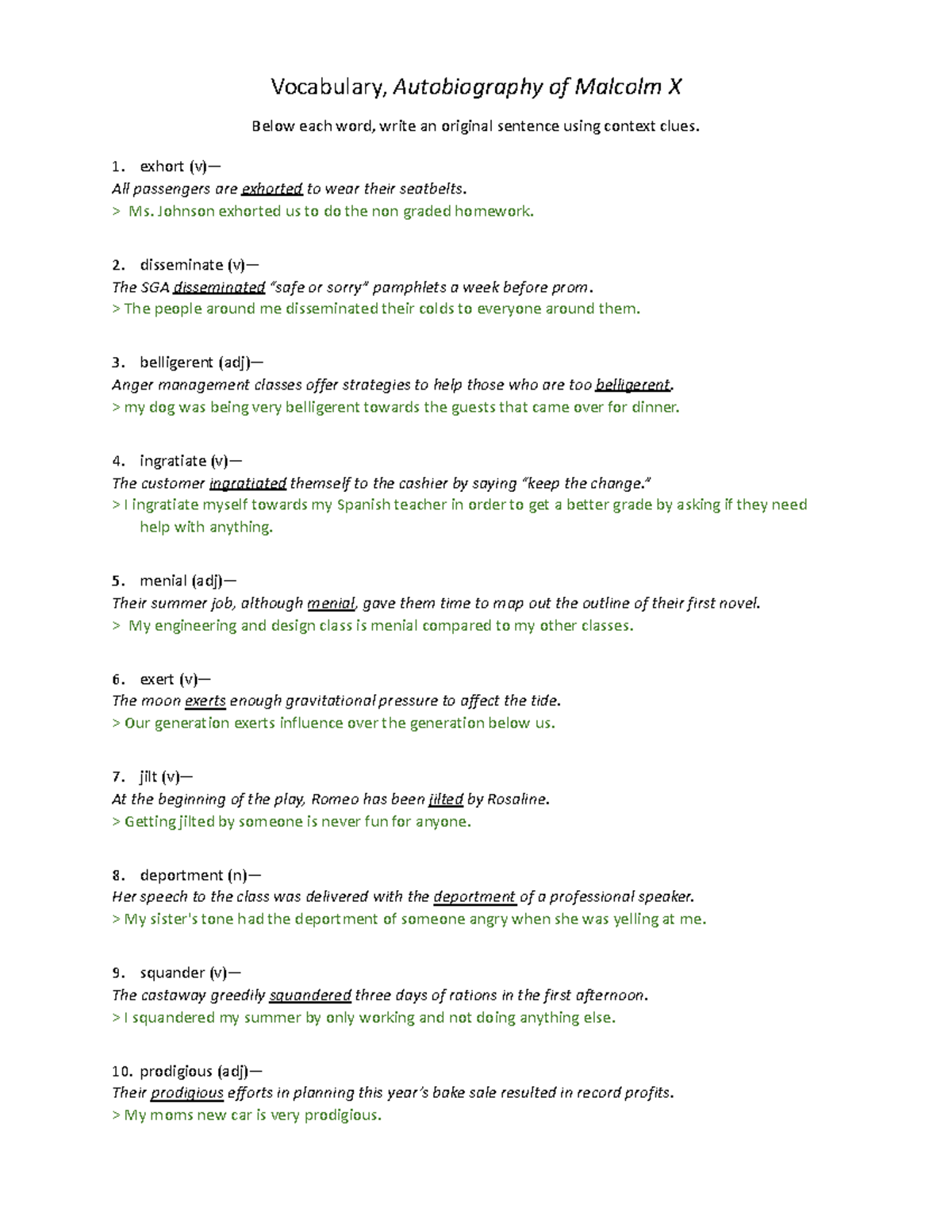 Paige's Copy of Vocab List, Malcolm X - Vocabulary, Autobiography of ...