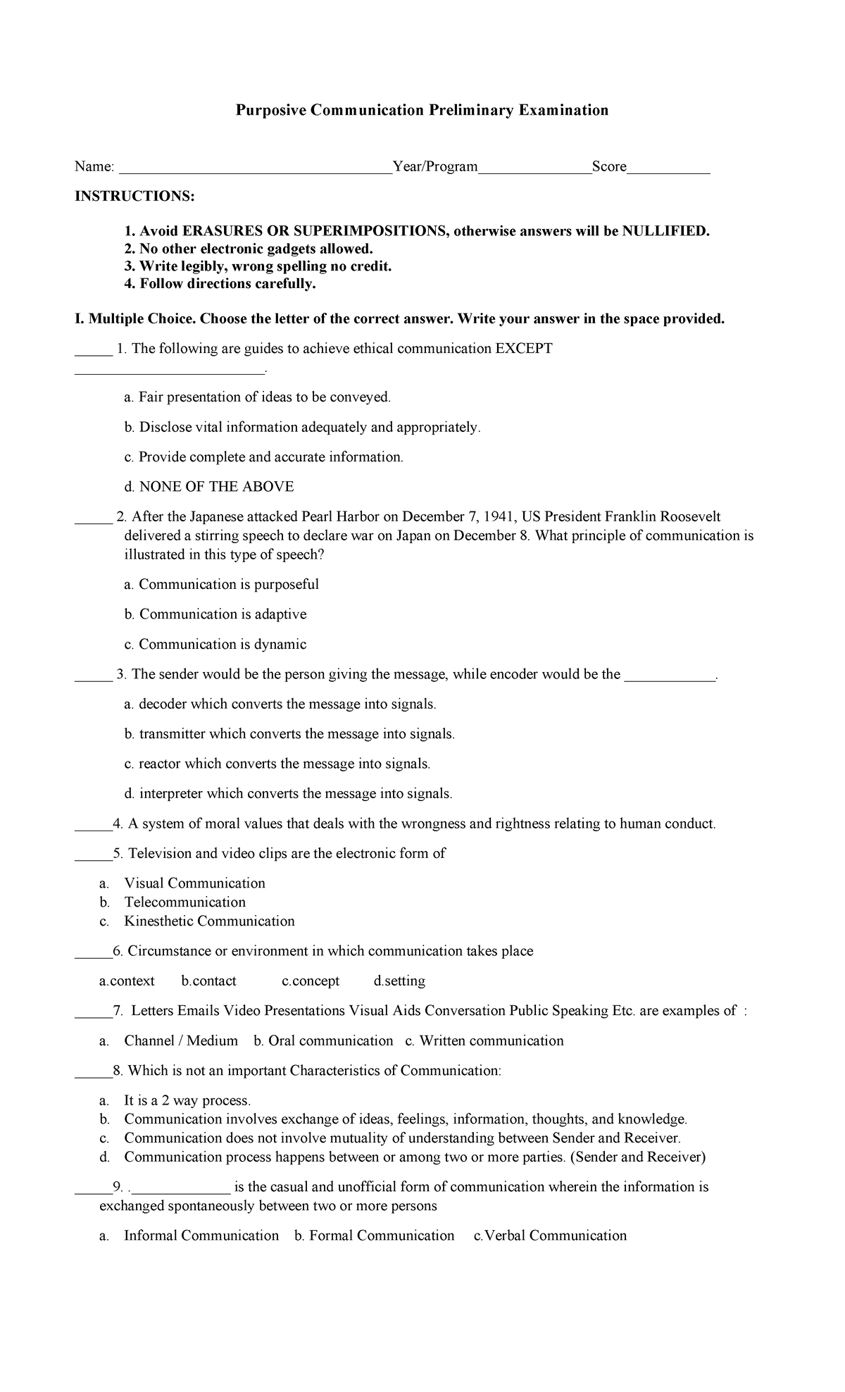 Summative Test in Purposive Communication - Purposive Communication ...