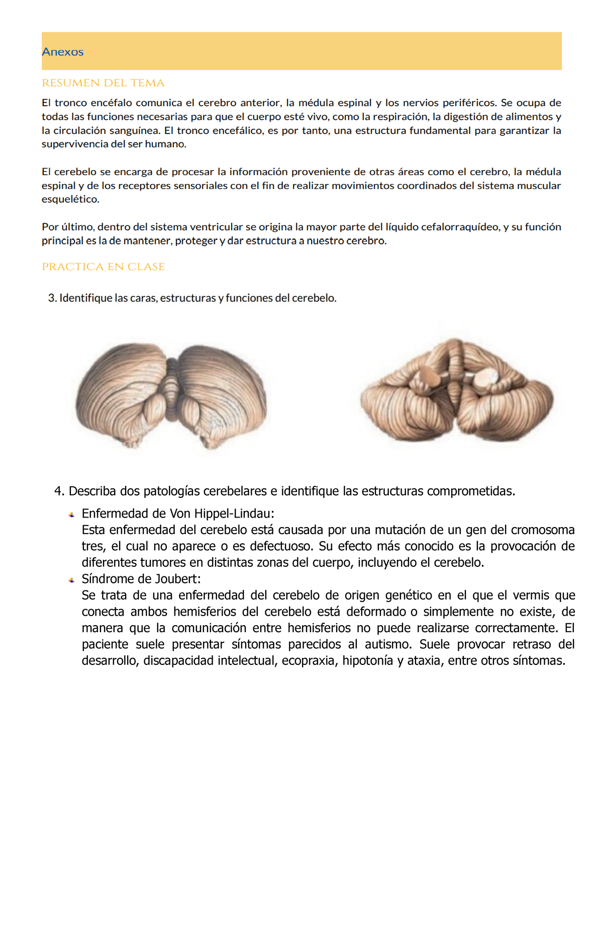 Tarea semana 6 - mkmkmkm - Describa dos patologías cerebelares e ...