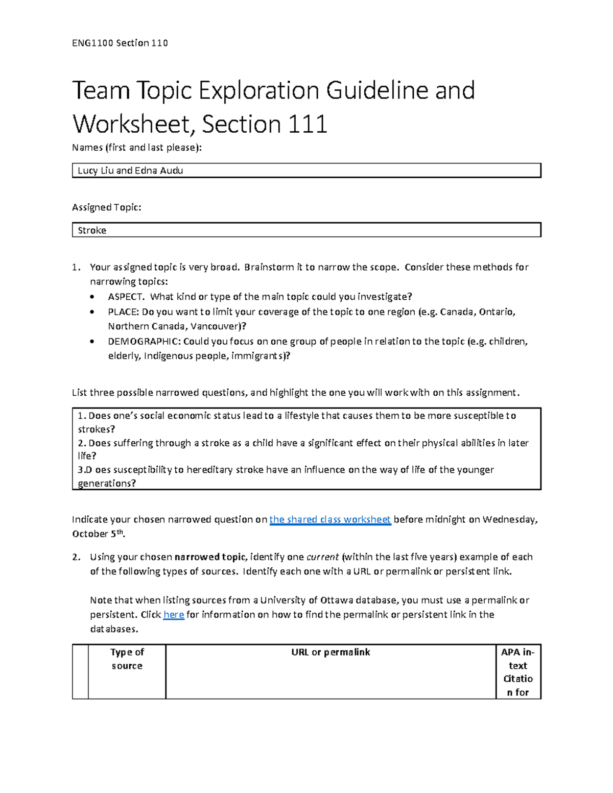 Team Topic Exploration Worksheet - Lucy Liu - Team Topic Exploration ...
