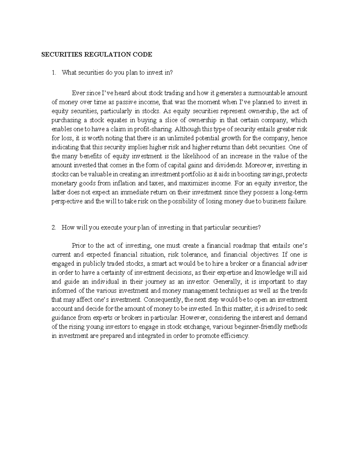 Securities Comission - SECURITIES REGULATION CODE What securities do ...