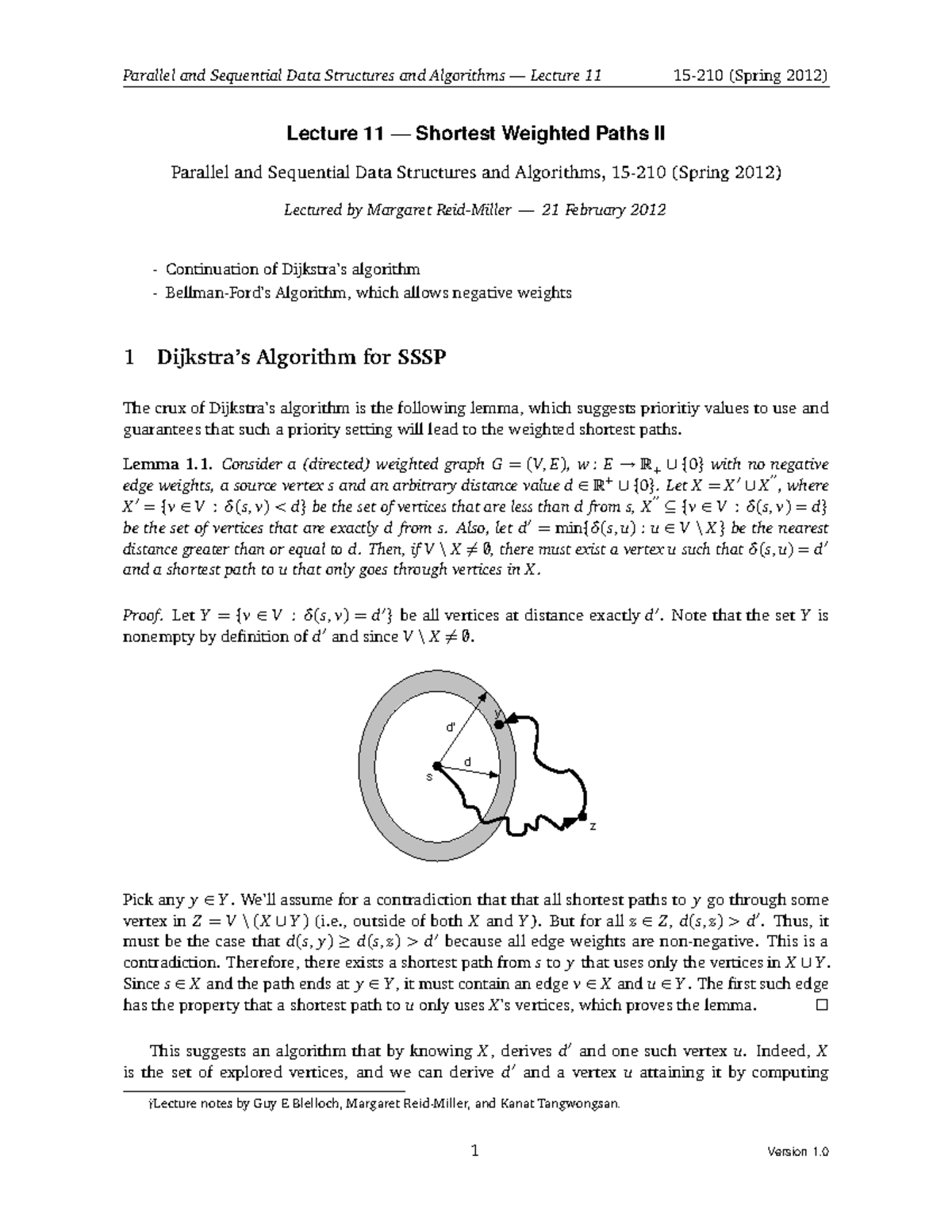 Lecture 11 Prof Is Naveen Garg Lecture 11 — Shortest Weighted Paths Ii Parallel And