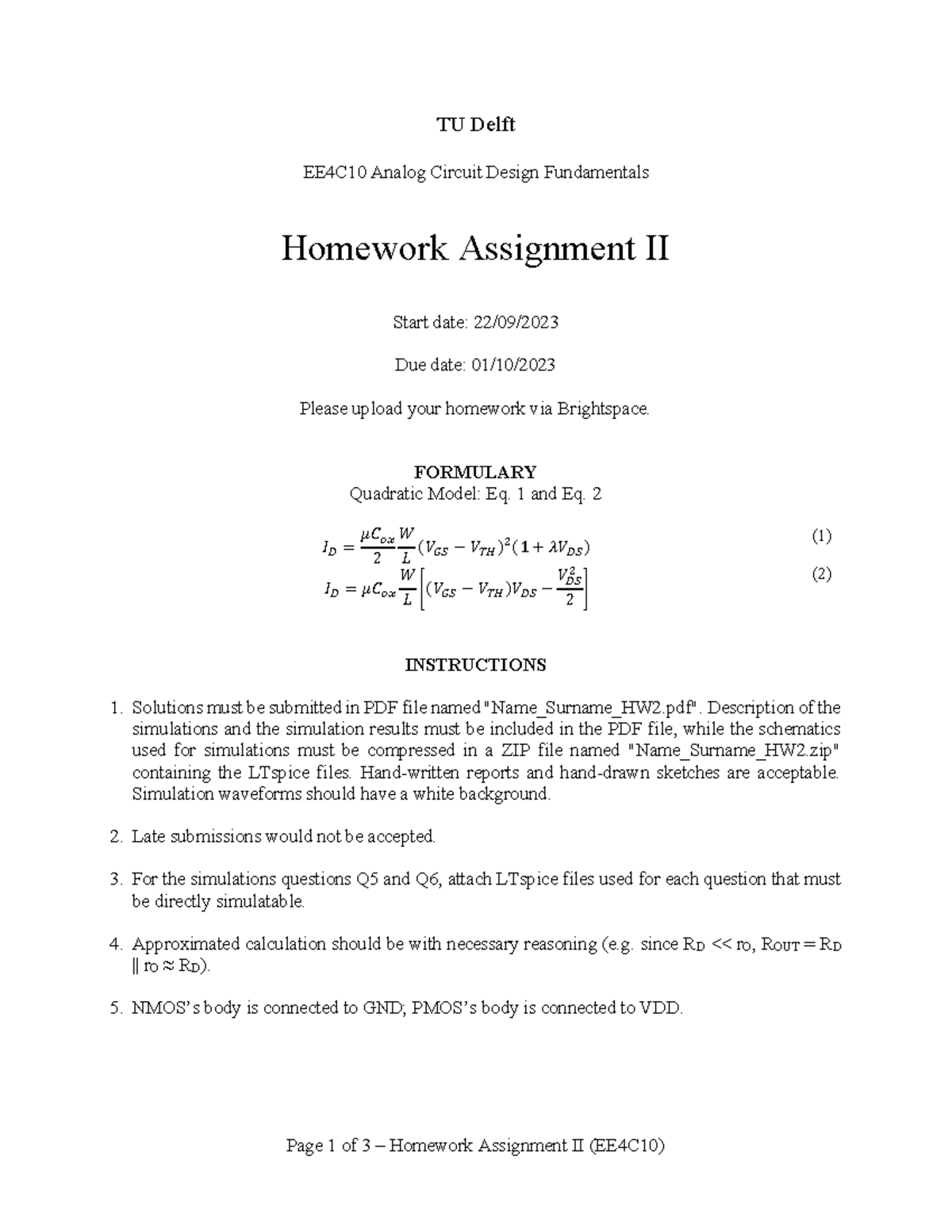 HW2 verplicht huiswerk opdrachten - Page 1 of 3 – Homework Assignment II (EE4C10) TU Delft ...