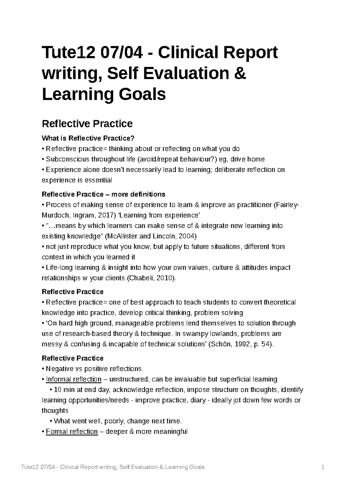 Tute12 0704 - Clinical Report writing Self Evaluation Learning Goals ...