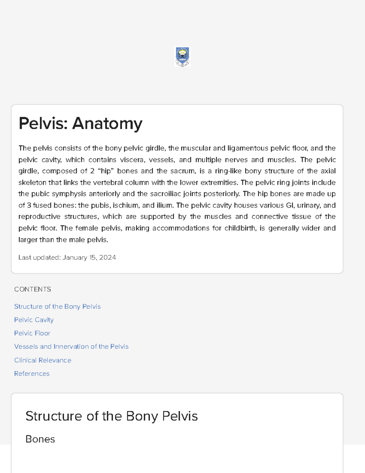 Pelvis - detail notes - Pelvis: Anatomy The pelvis consists of the bony ...