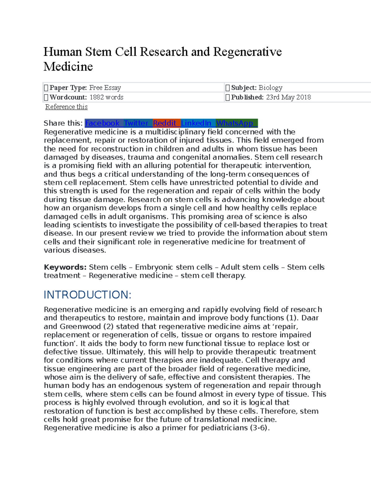 Human Stem Cell Research and Regenerative Medicine - Human Stem Cell ...