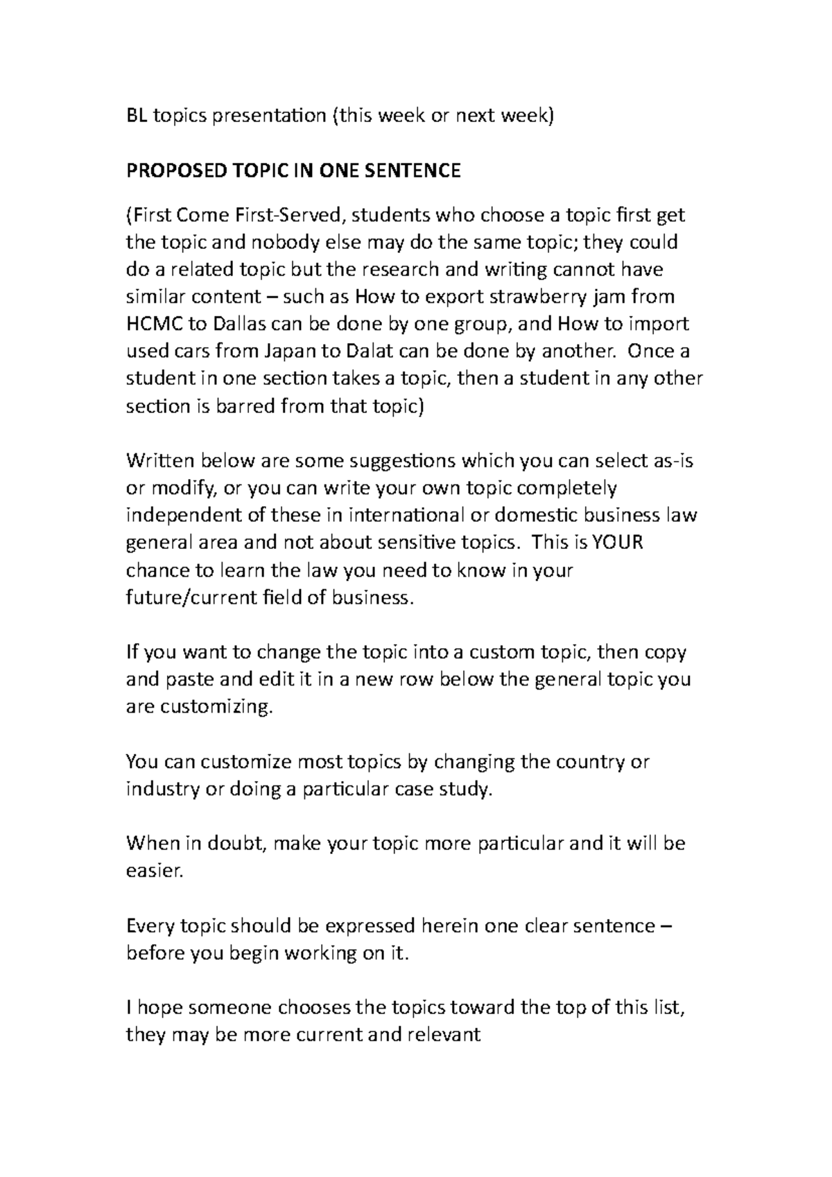 BL topics presentation preparation - BL topics presentation (this week ...