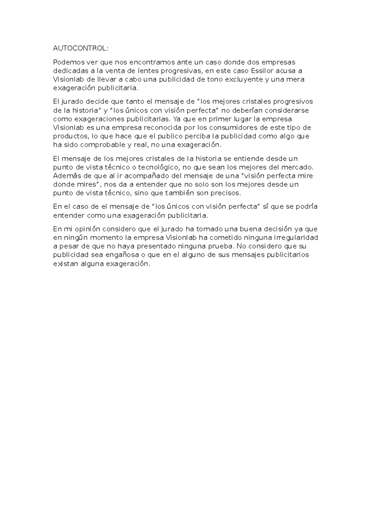 Autocontrol - ejercicio de clase - AUTOCONTROL: Podemos ver que nos ...