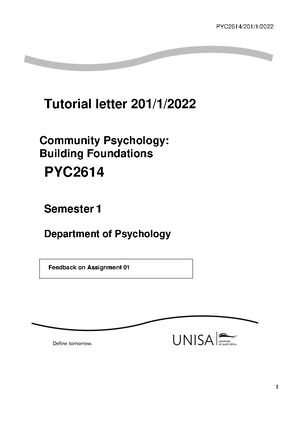 PYC2614 EXAM Papers - 2 PYC2614 May/June 2020 exam Question 1 The aim of the module "Community ...