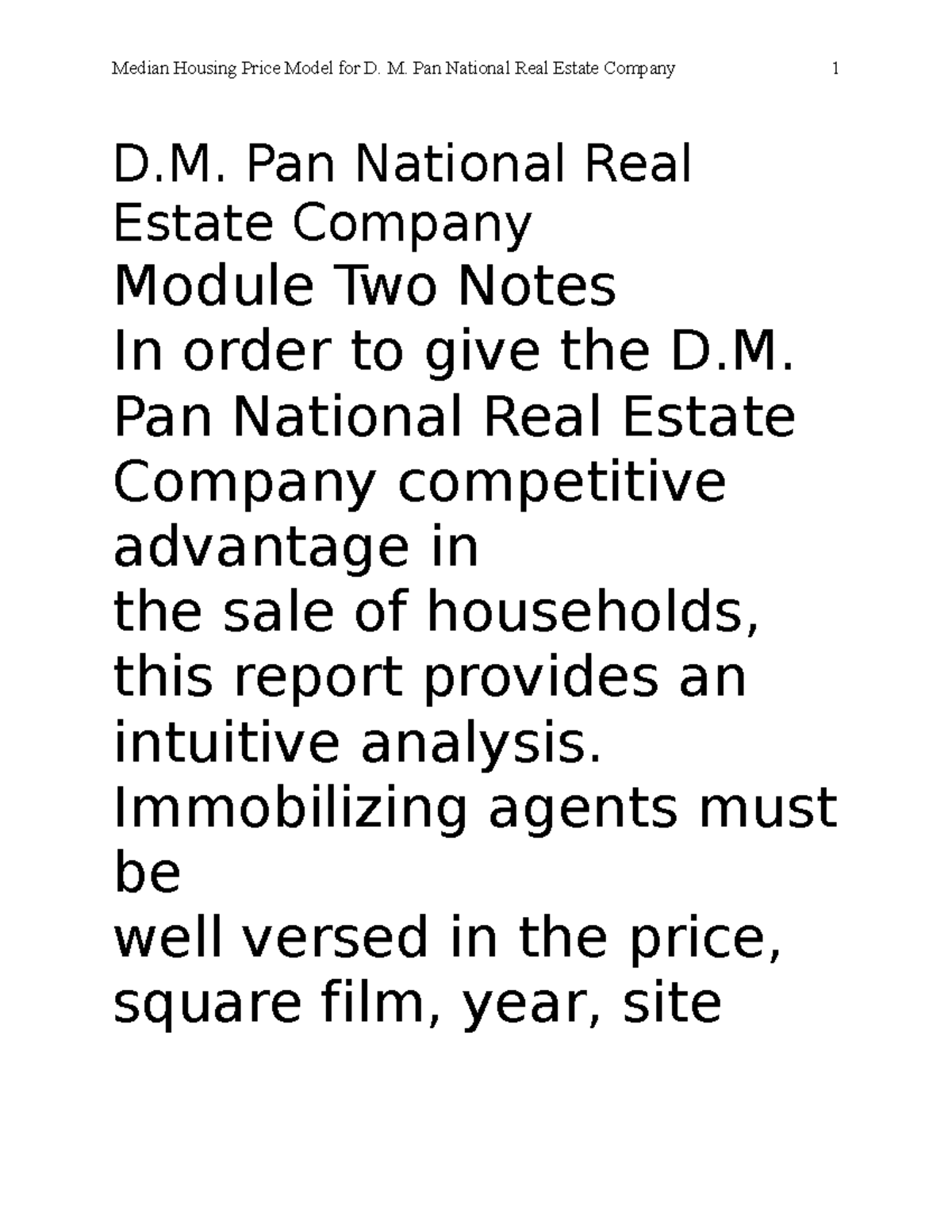 MAT 240 Project One Template - D. Pan National Real Estate Company ...
