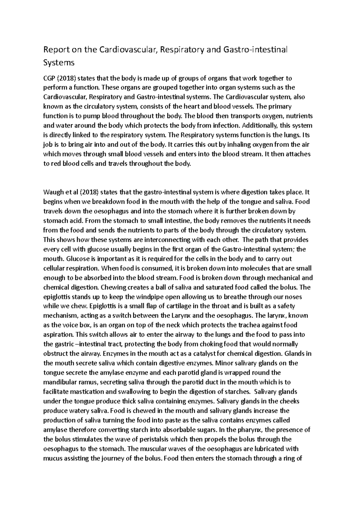 Cardiovascular system - Report on the Cardiovascular, Respiratory and ...