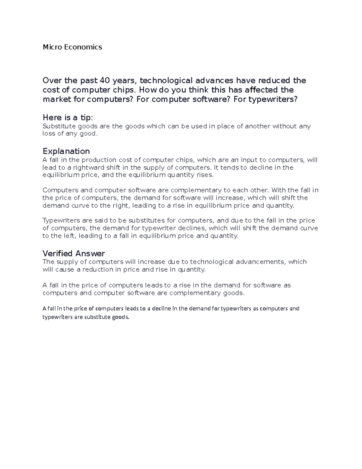 Micro Economics - Quiz - Micro Economics Over the past 40 years ...