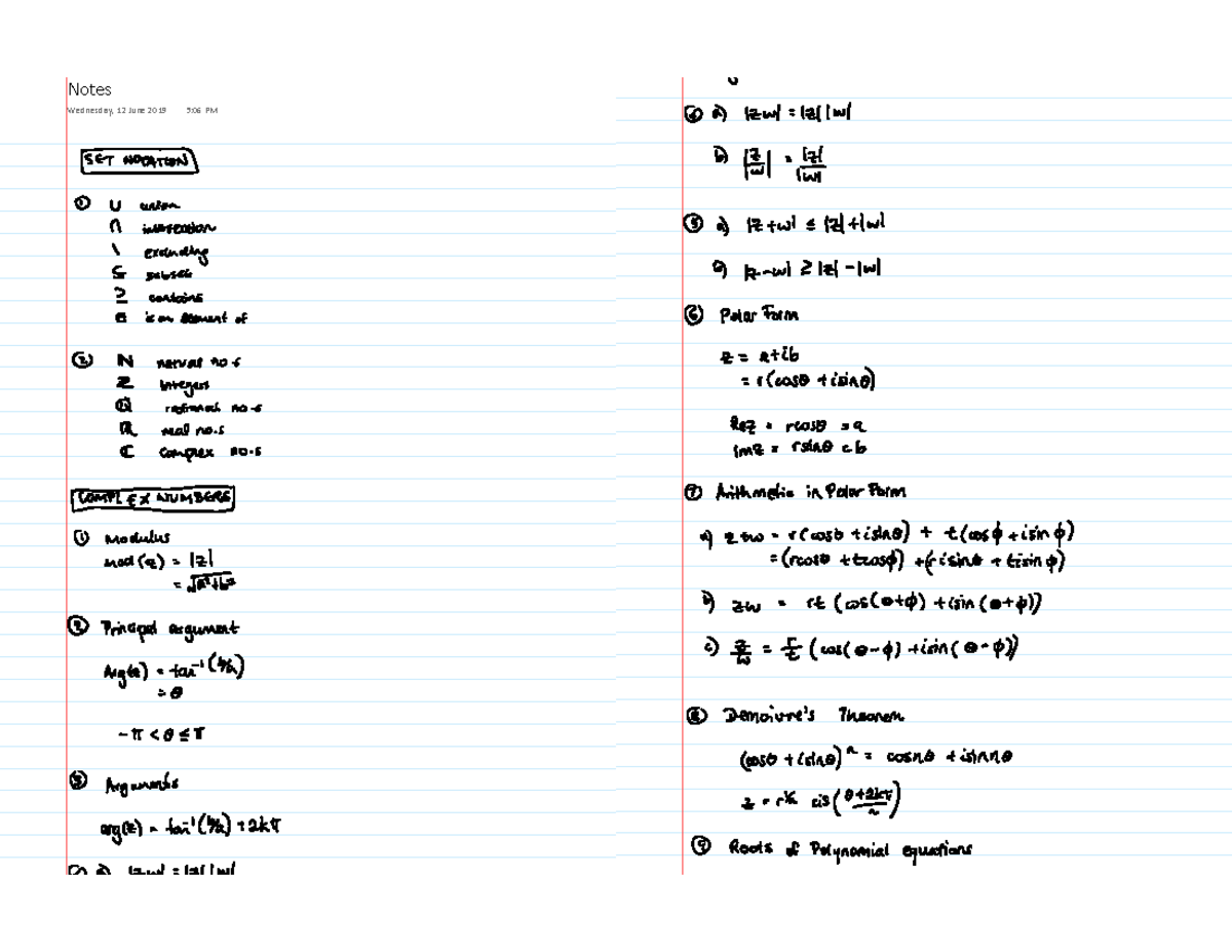 Math1021 Notes Summary Calculus Of One Variable Math1021 Warning