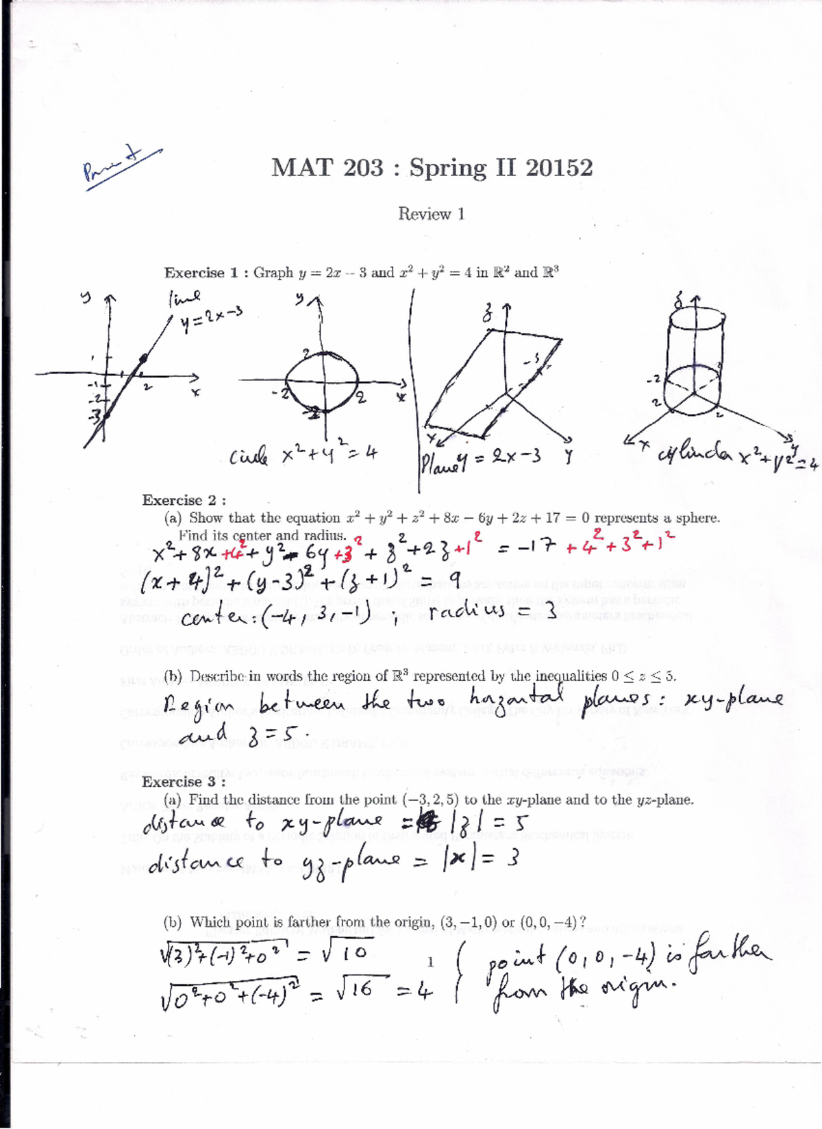 MAT 203 Solution Review 1 (1-13) - MAT 203 : Spring II 20152 Review 1 ...