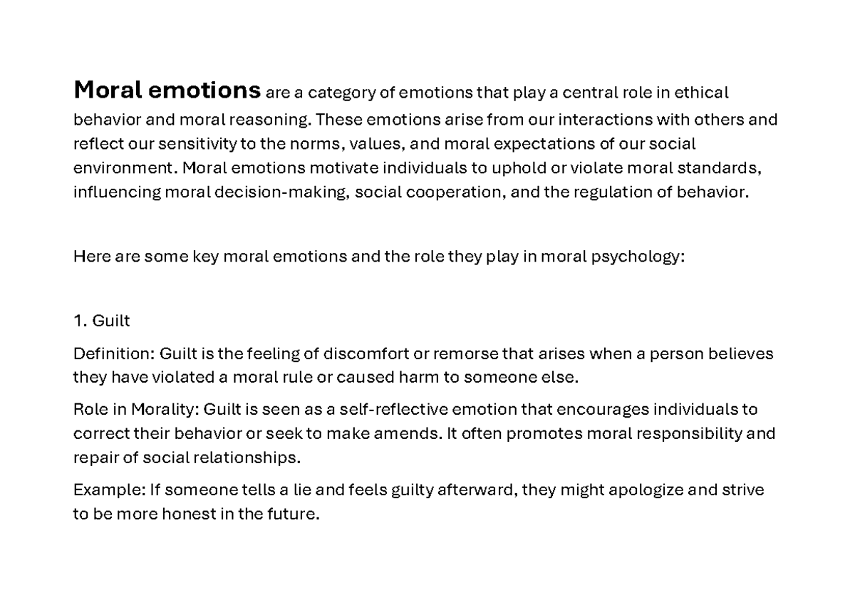 Moral emotion - These emotions arise from our interactions with others ...