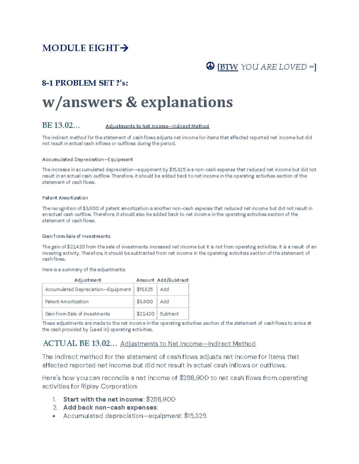 Mod eight; prob set* w/explanations - MODULE EIGHT→ ☮ [BTW YOU ARE ...