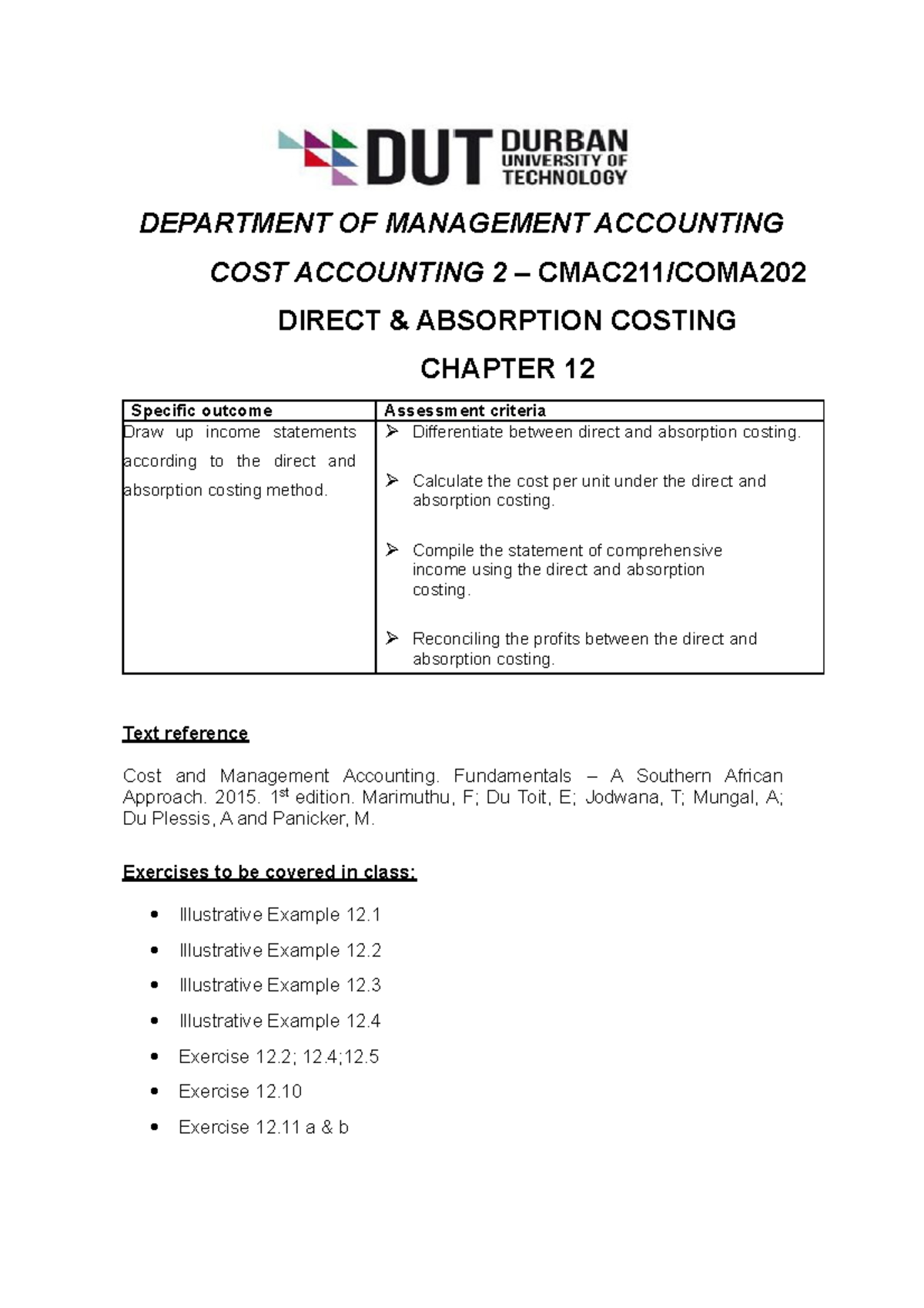 Chaper 12 Exercises answers. For the 2nd semester - Ndcma - DUT - Studocu