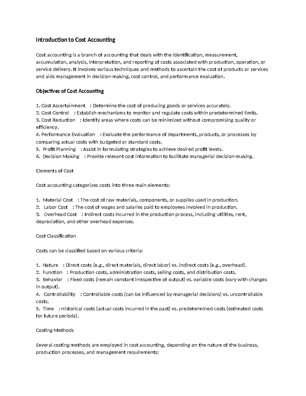 Introduction to Cost Accounting - It involves various techniques and ...