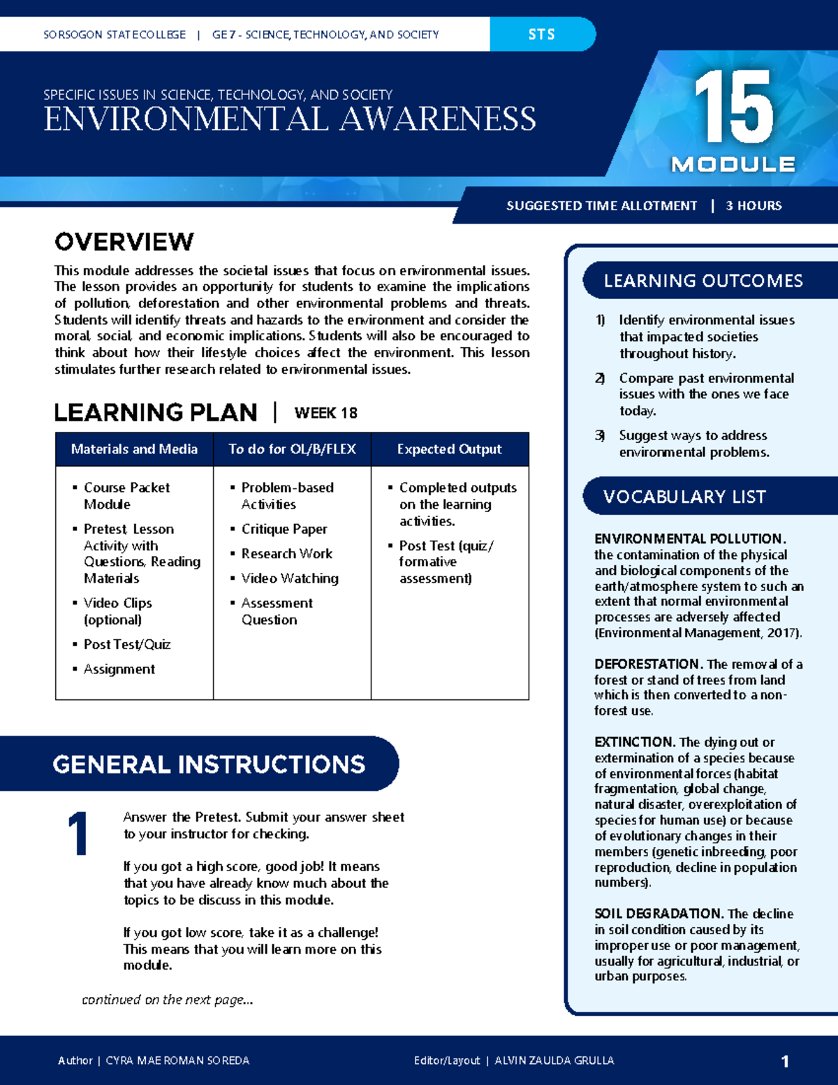 01 STS Module 15 - Overview and General Instructions - This module ...