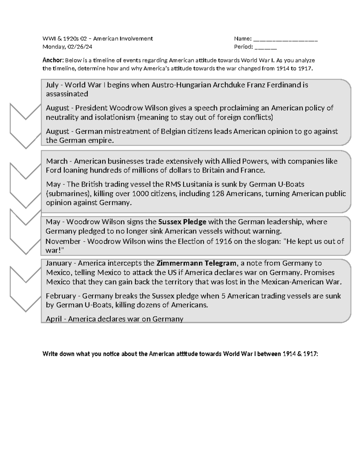 WWI and 1920s 02 - American Involvement - 1914 July - World War I ...