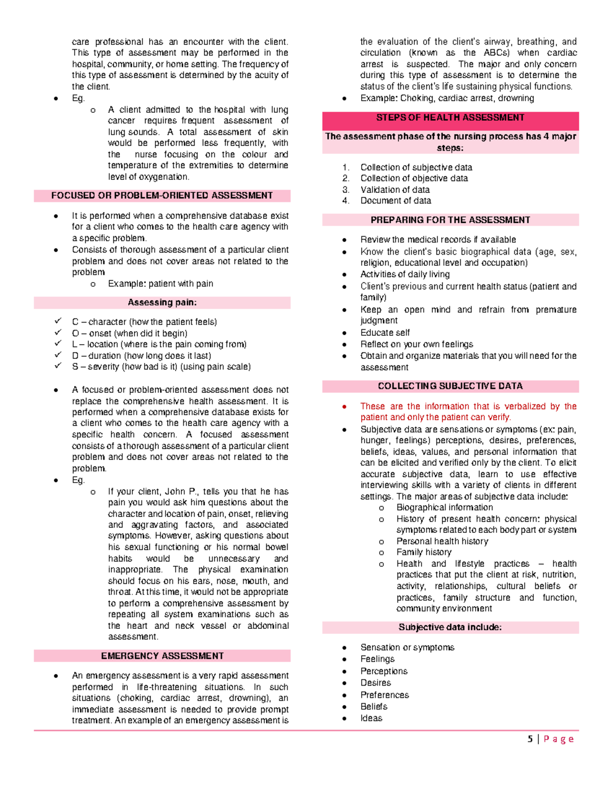 Focused OR Problem- Oriented Assessment - 5 | P a g e care professional ...