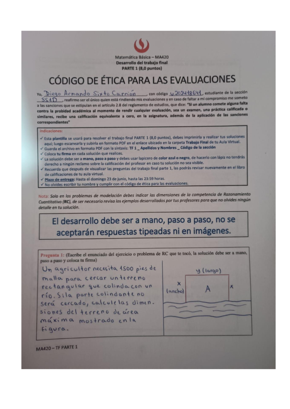 TF parte 1 UPC Matematica basica - Matemática Básica MA420 Desarrollo del trabajo final PARTE 1 ...
