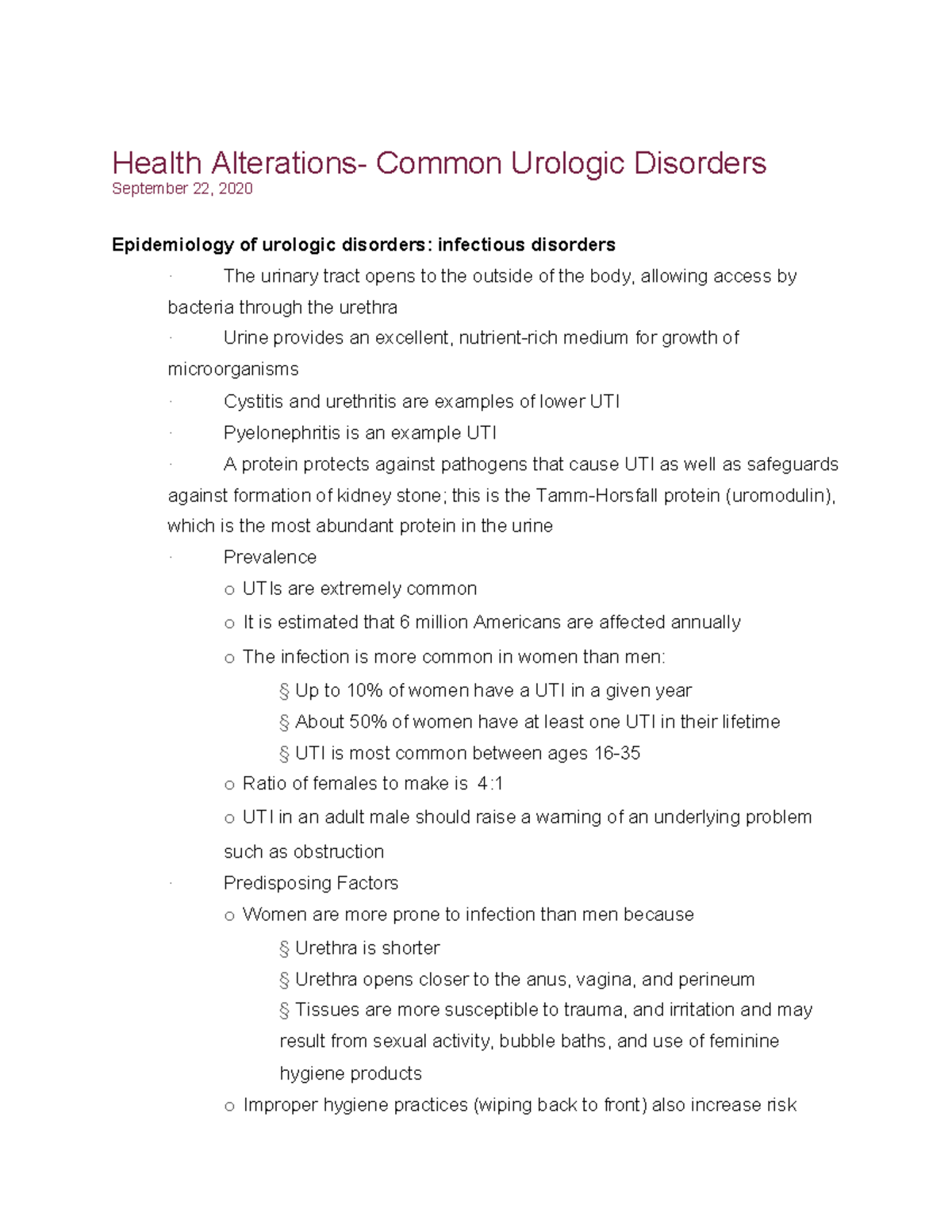 Health Alterations- Common Urologic Disorders - Health Alterations ...