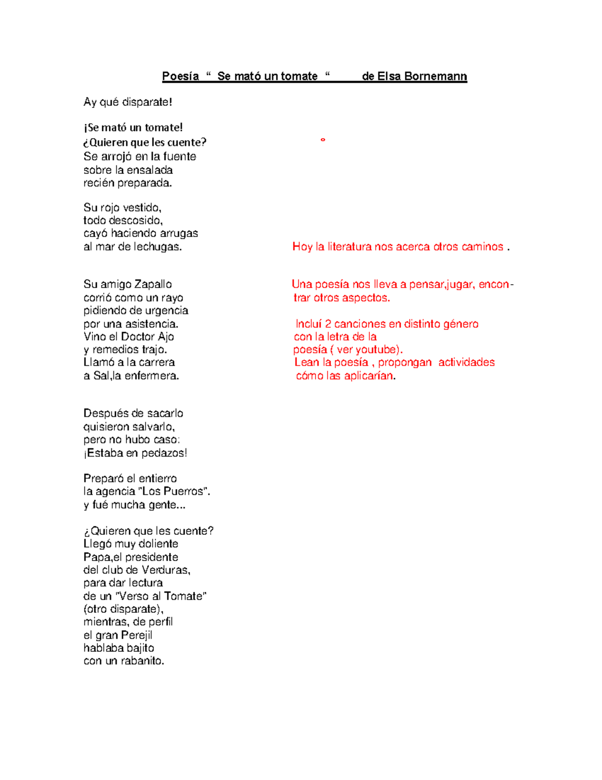 Se mato un tomate - Poesia - Poesía “ Se mató un tomate “ de Elsa ...