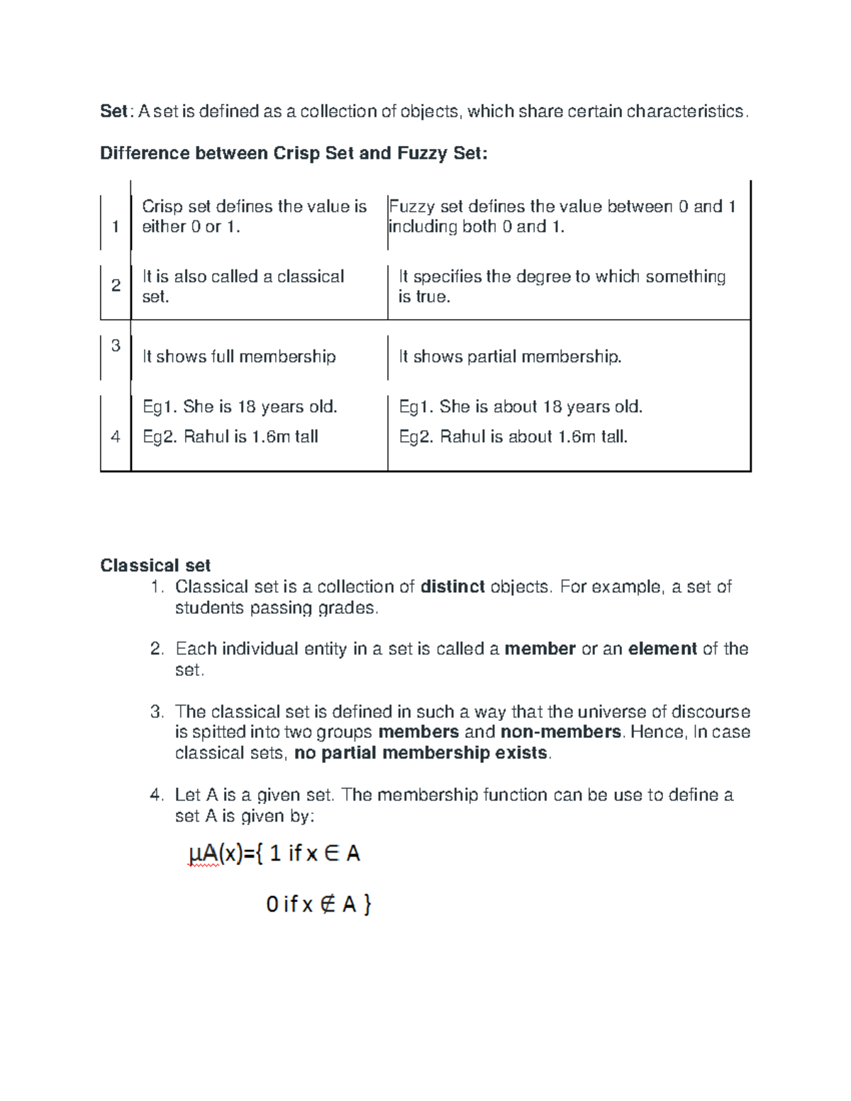 Fuzzy logic - Set: A set is defined as a collection of objects, which share certain ...