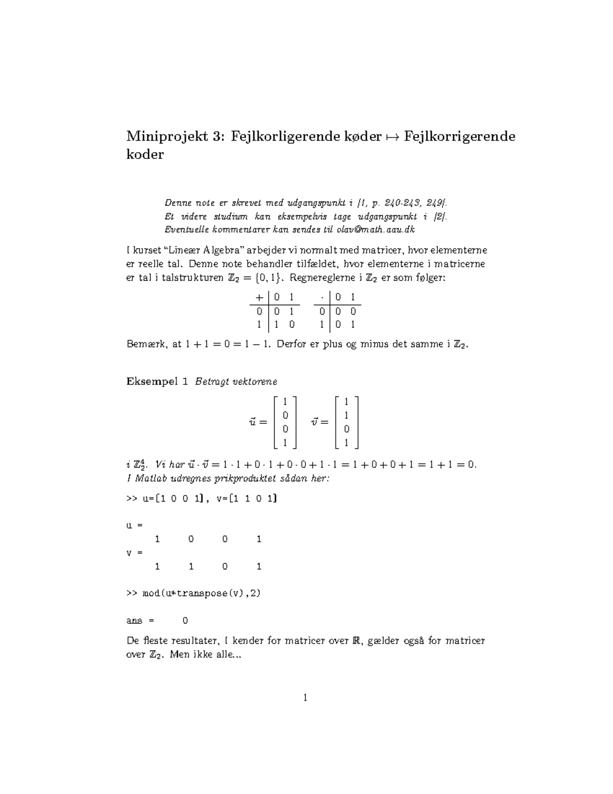 Practical - Miniprojekt 3 - Fejlkorrigerende koder - Lineær algebra ...