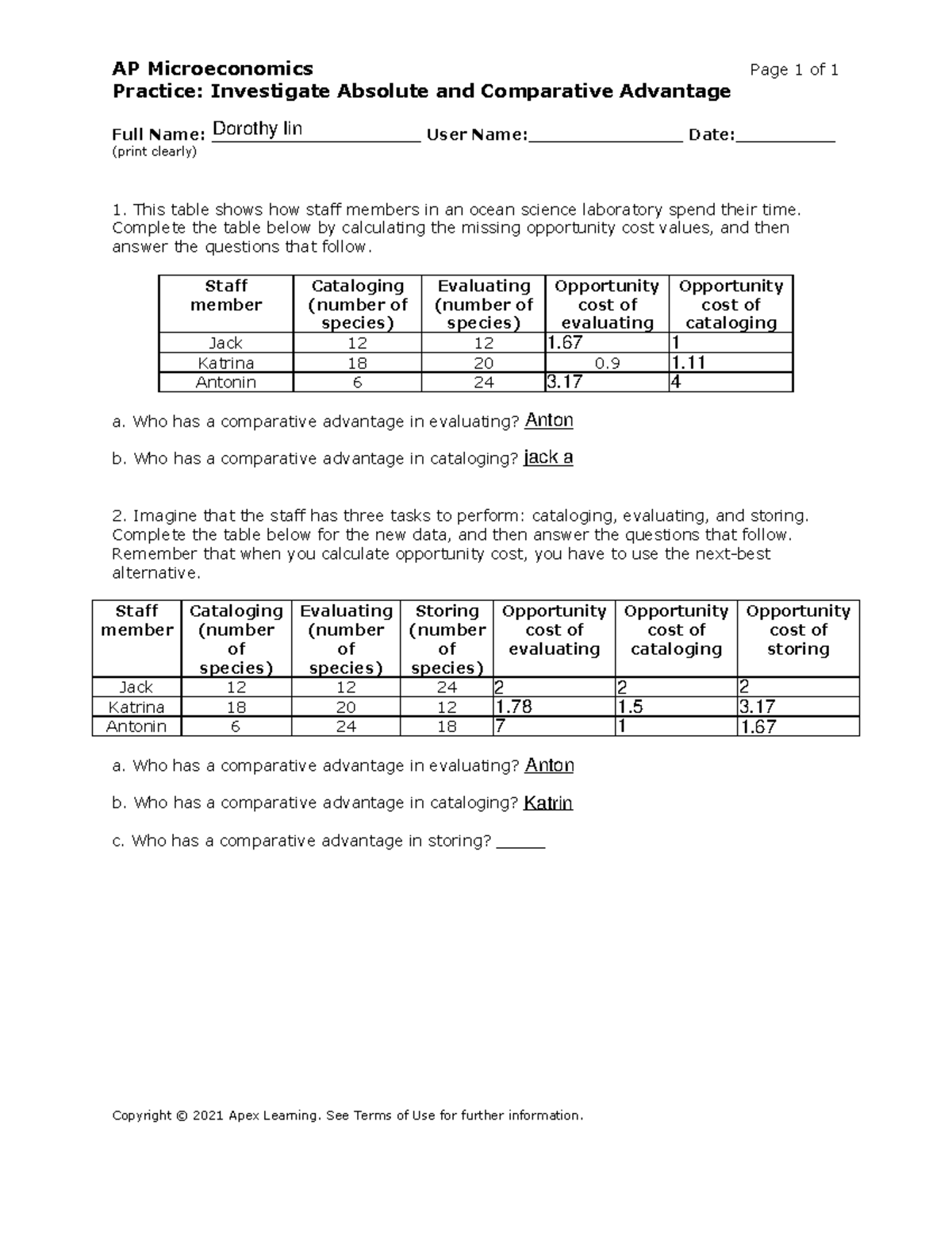 Microecon - AP Microeconomics Practice: Investigate Absolute and ...