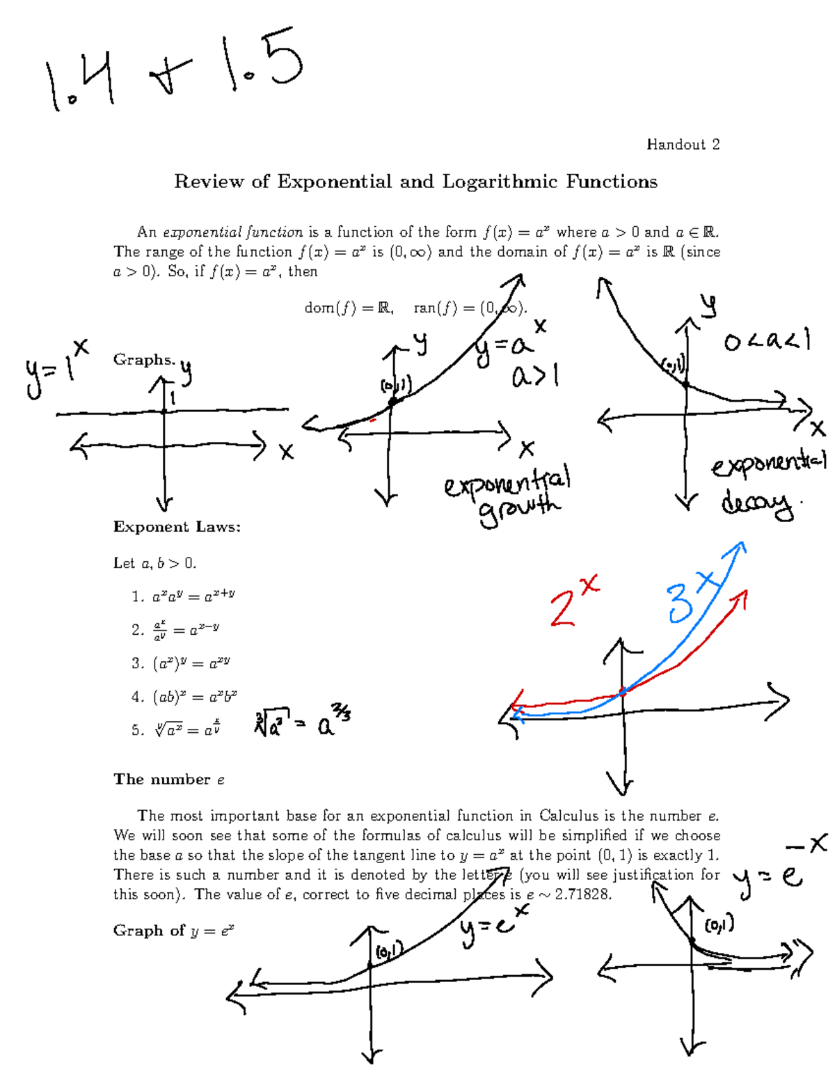 Handout 2 Marked-up - Lecture notes 2 - Handout 2 Review of Exponential ...