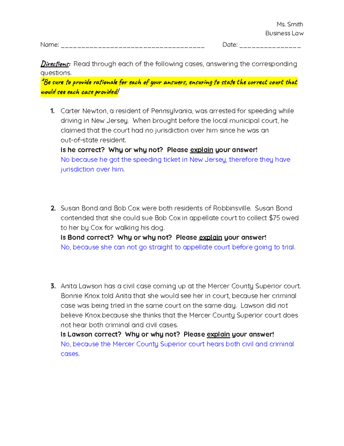 Anthony Milacci - Court System Scenario Activity - Ms. Smith Business ...