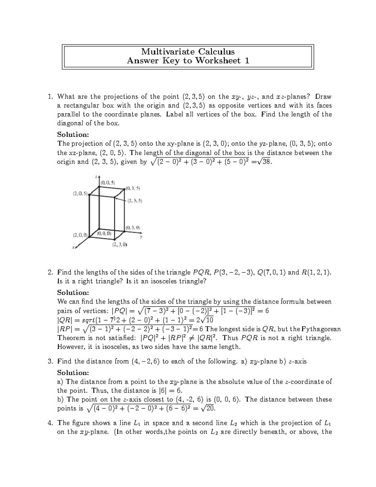 Answer Keyto Worksheet Multivariate Calculus Answer Key To Worksheet 