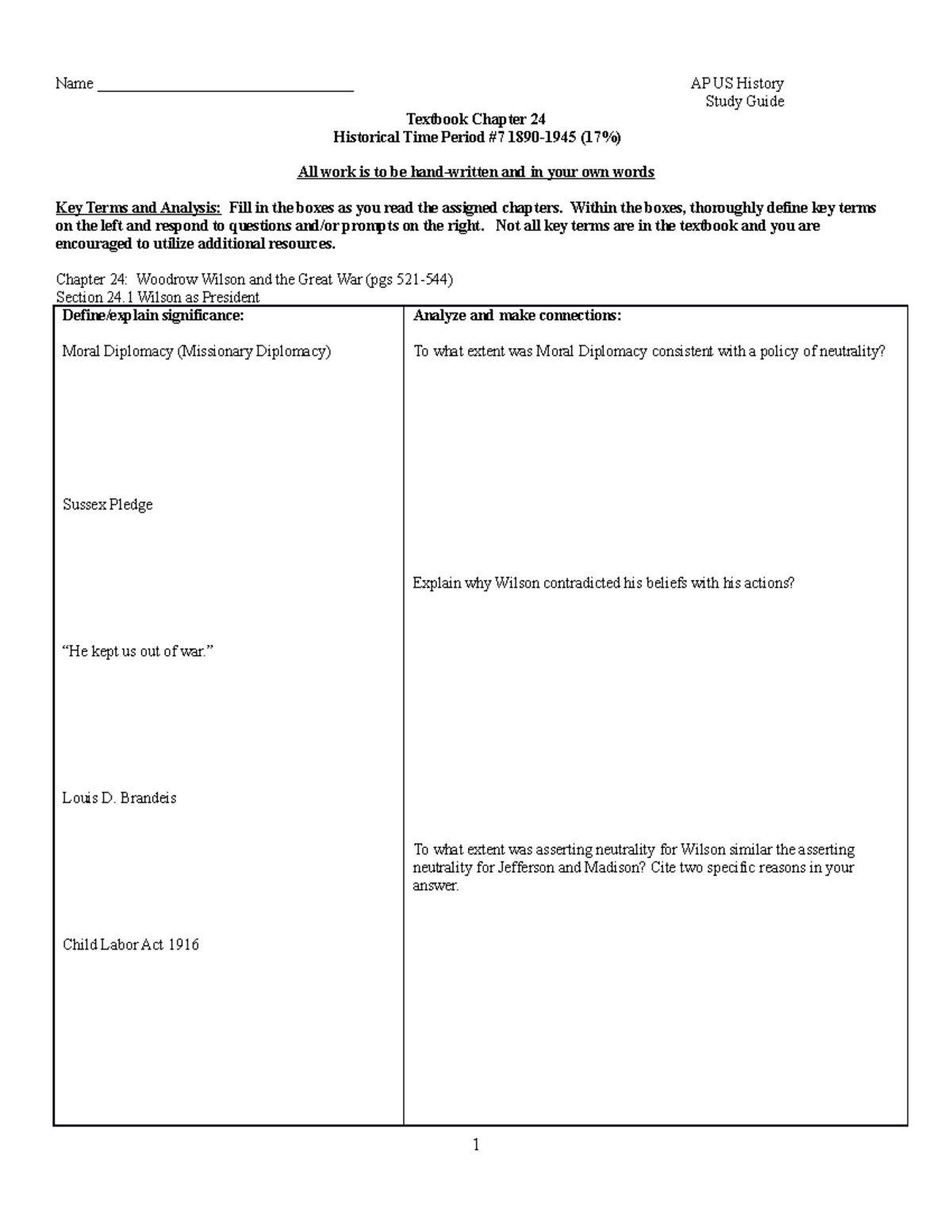 Ch 24 Study Guide - Name _________________________________ AP US ...