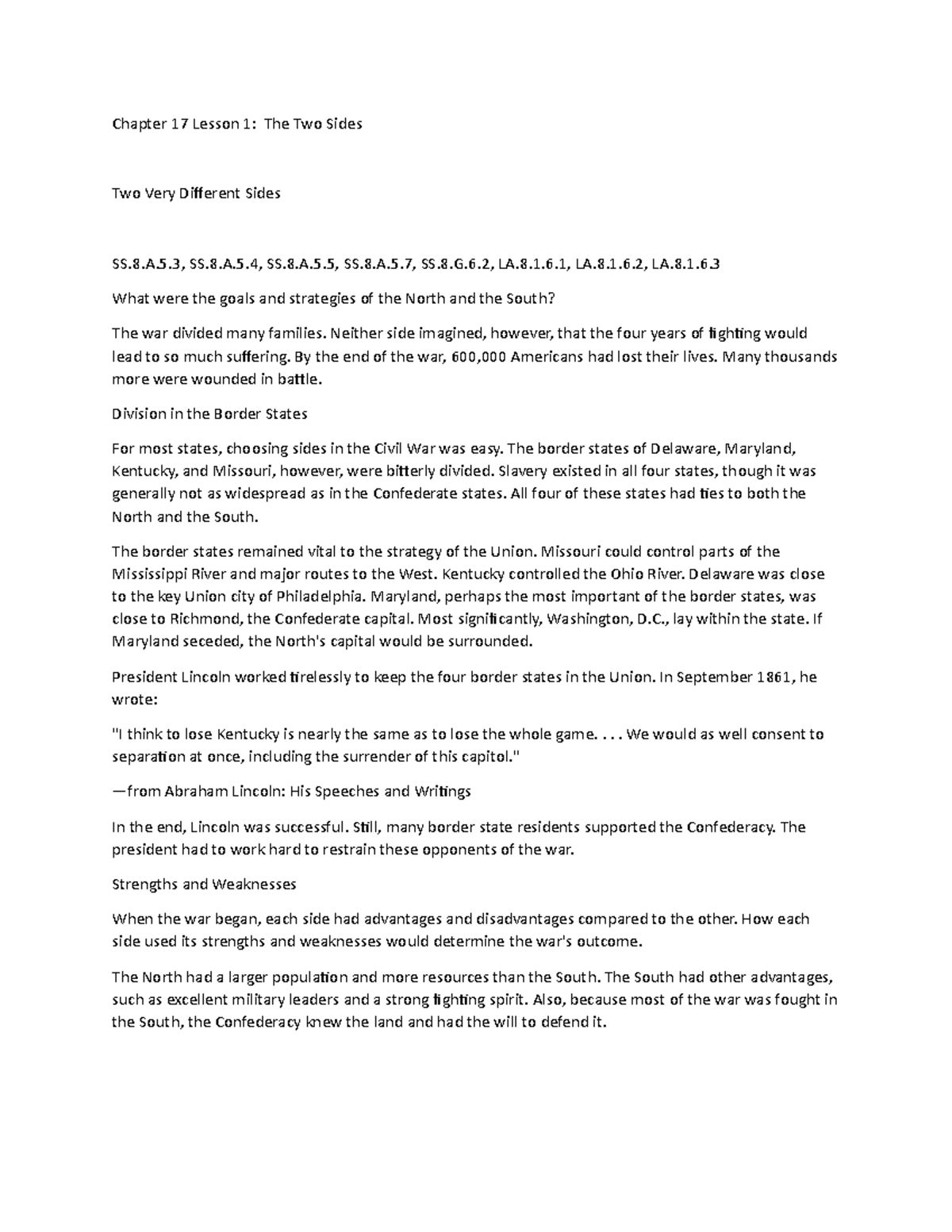 Goals and Strategies of the North and South in the Civil War - Studocu