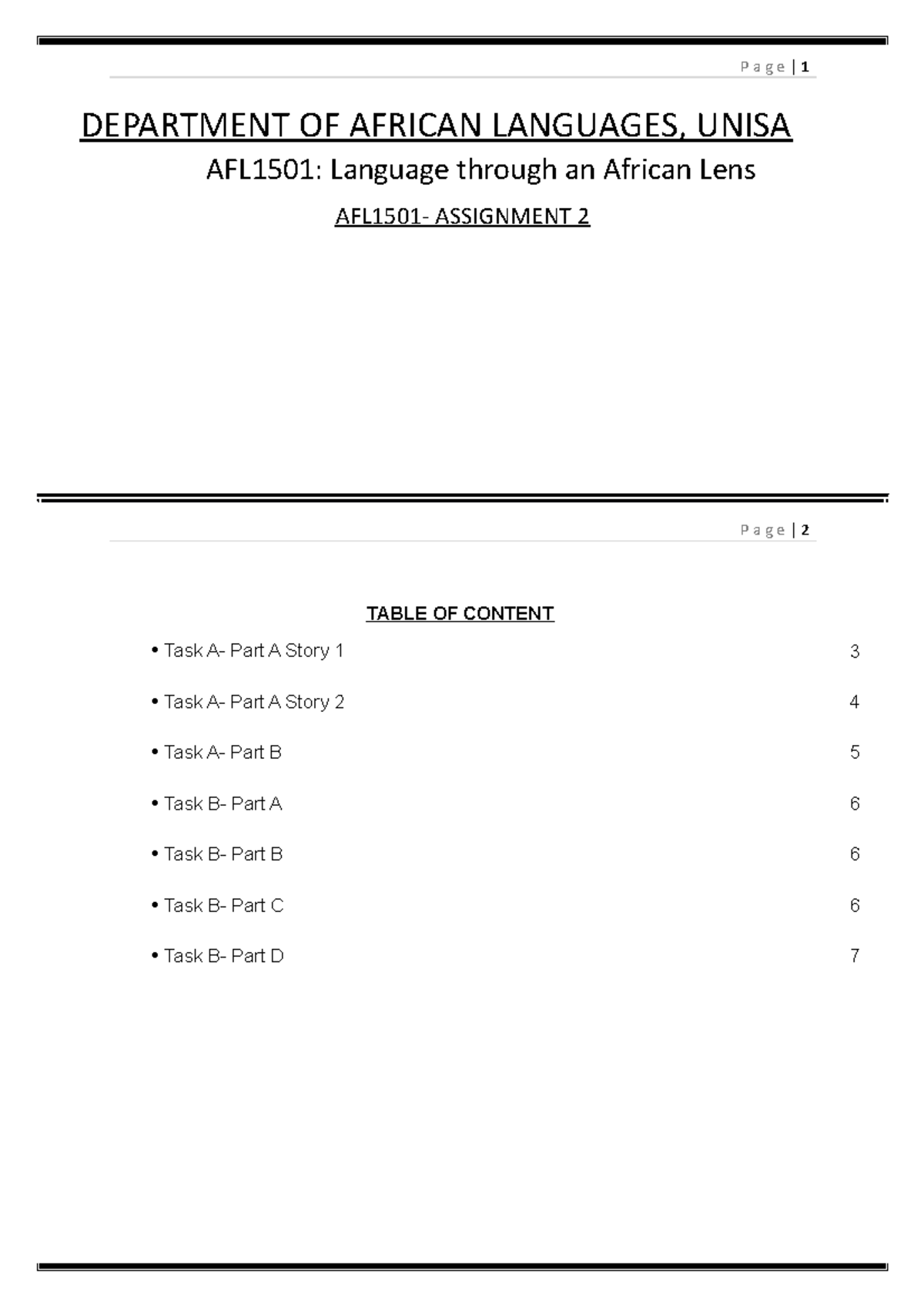 AFL1501 Assignment - DEPARTMENT OF AFRICAN LANGUAGES, UNISA AFL1501: Language through an African ...