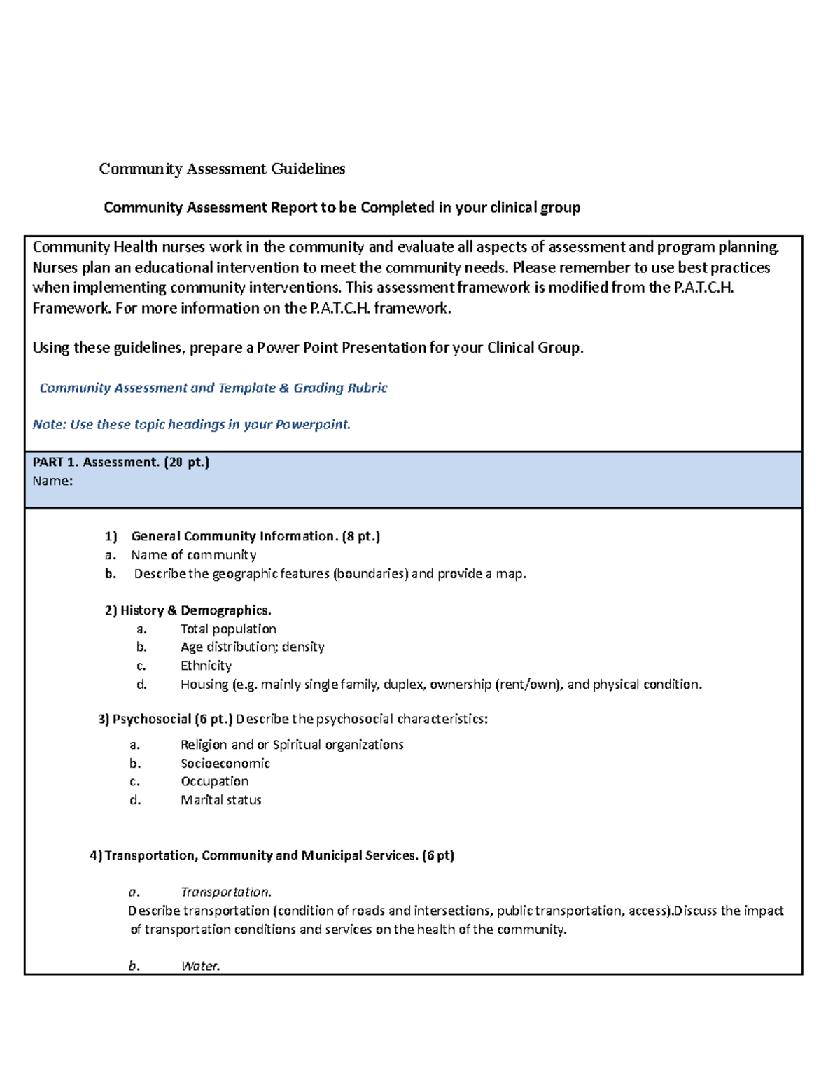 NURS03401 Community Assessment Guidelines A - Community Assessment ...