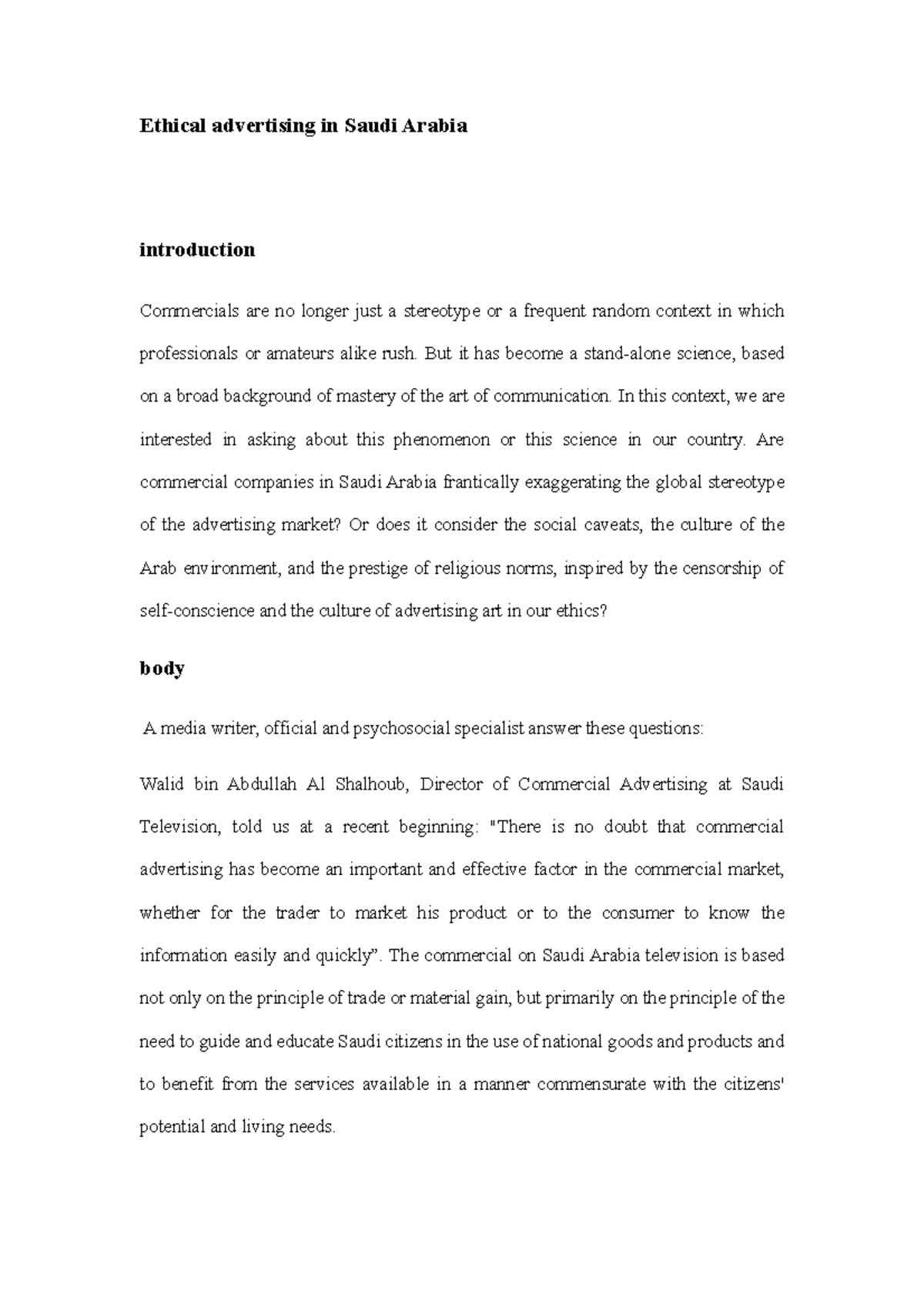 Ethical advertising in Saudi Arabia - Ethical advertising in Saudi ...