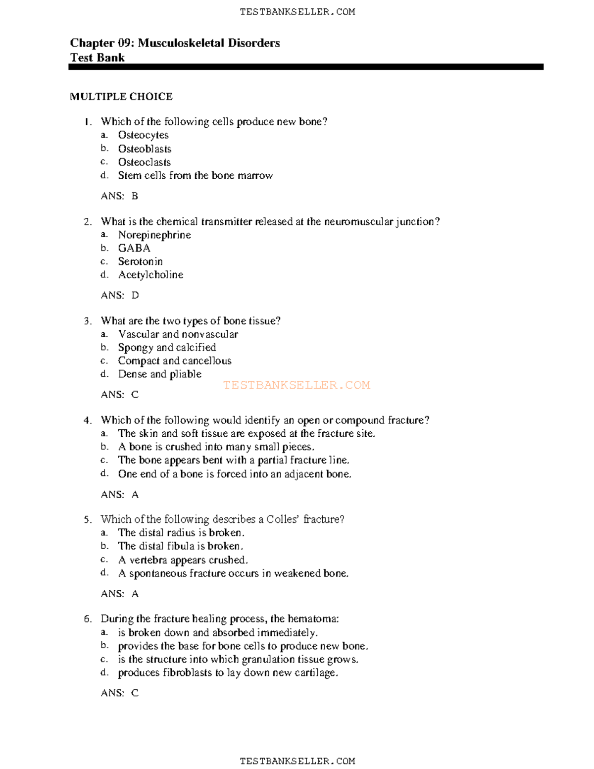 09 - med surg - TESTBANKSELLER Chapter 09: Musculoskeletal Disorders ...