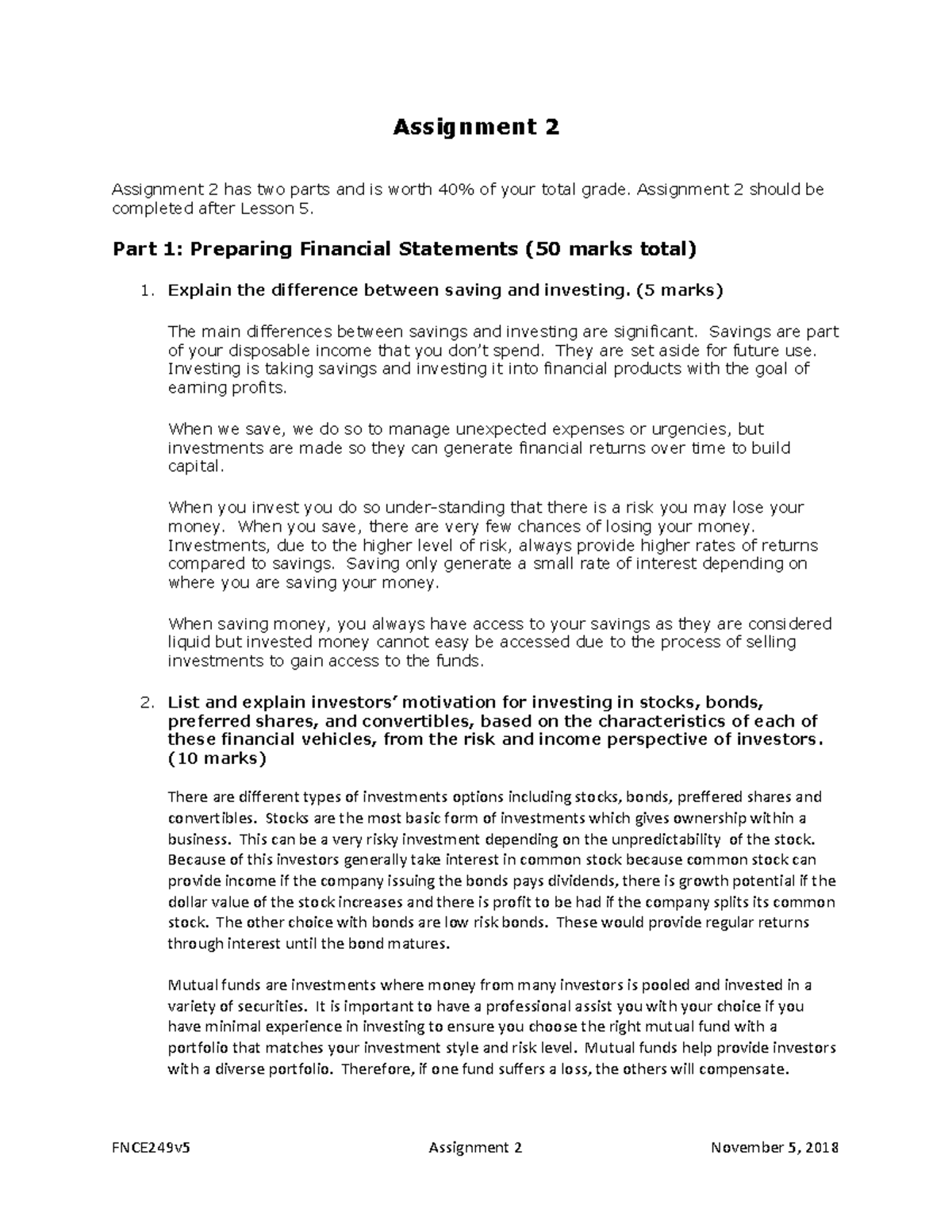 FNCE249 assign 2.pdf - Assignment 2 Assignment 2 has two parts and is ...