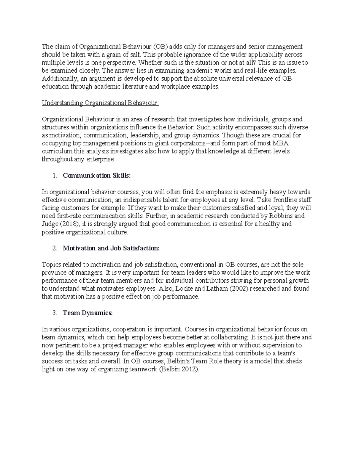 Organizational Behaviour - This probable ignorance of the wider ...