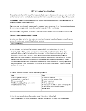 ENV 101 Module One Worksheet - ENV 101 Module One Worksheet This ...