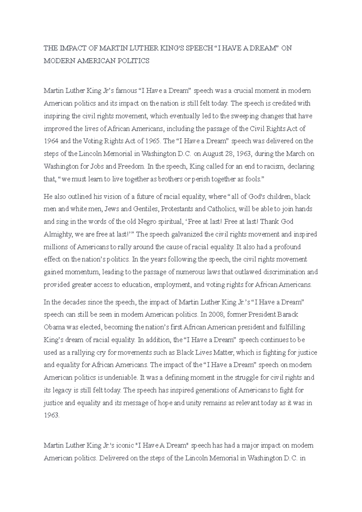 THE Impact OF Martin Luther KING - THE IMPACT OF MARTIN LUTHER KING'S ...