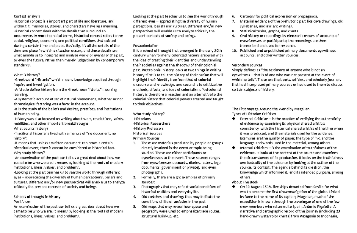 History - N/A - Context analysis Historical context is a important part ...