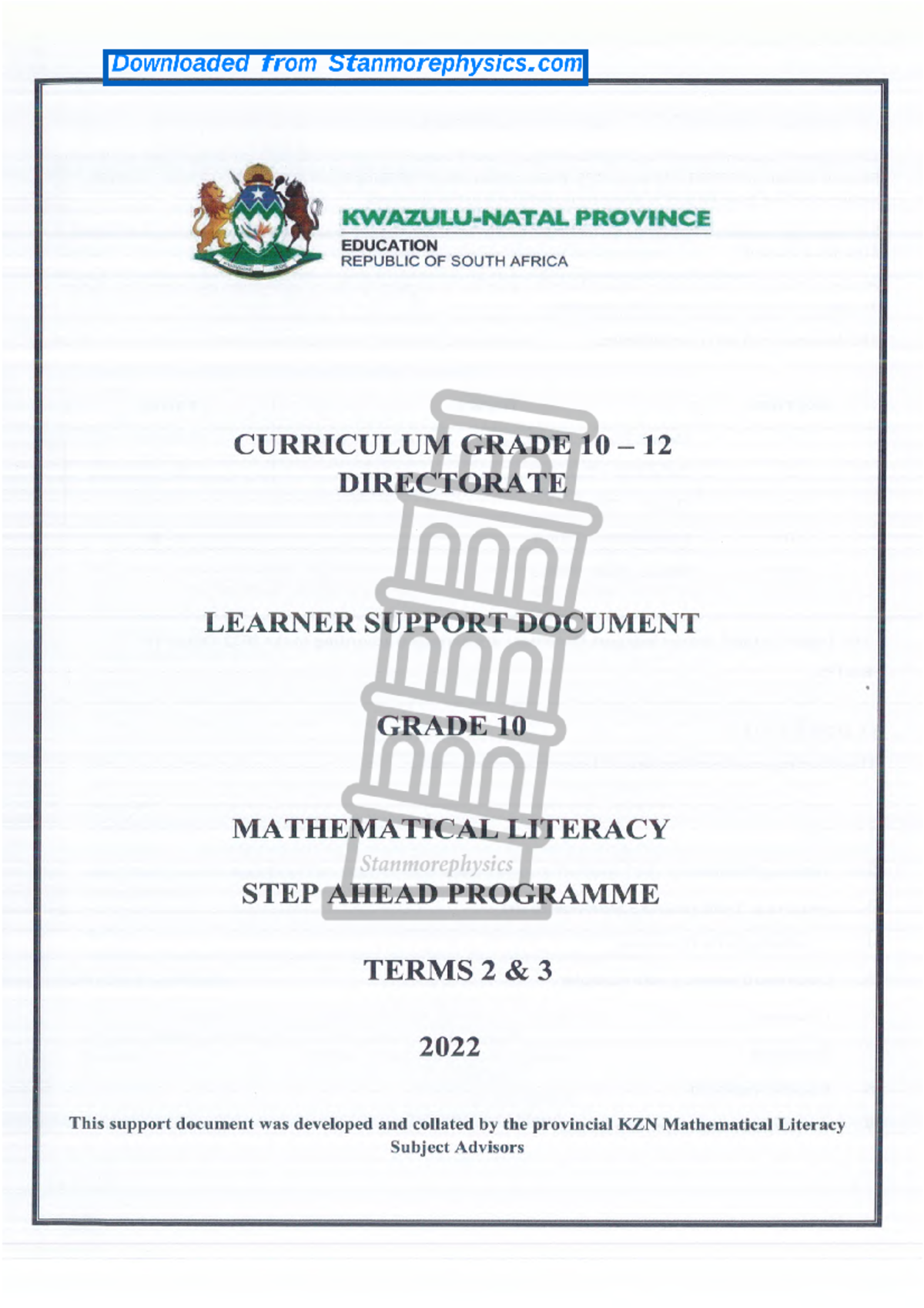 Step Ahead Maths Literacy Grade 10 Learner Support 2022 Term 2 and 3 - FMAN271 - Studocu